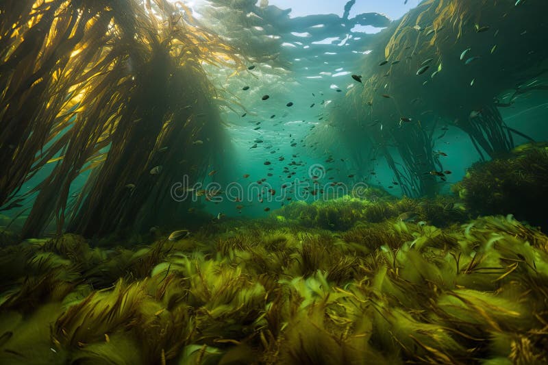 Kelp Forest with Schools of Fish Swimming among the Fronds Stock ...