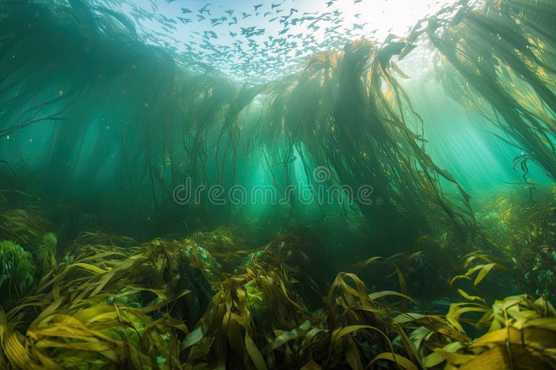 Kelp Forest with Schools of Fish Swimming among the Fronds Stock ...