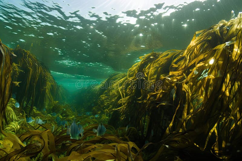 Kelp Forest with Schools of Fish Swimming among the Kelp Fronds Stock ...