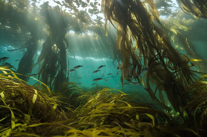 Kelp Forest with Schools of Fish Swimming among the Kelp Fronds Stock ...