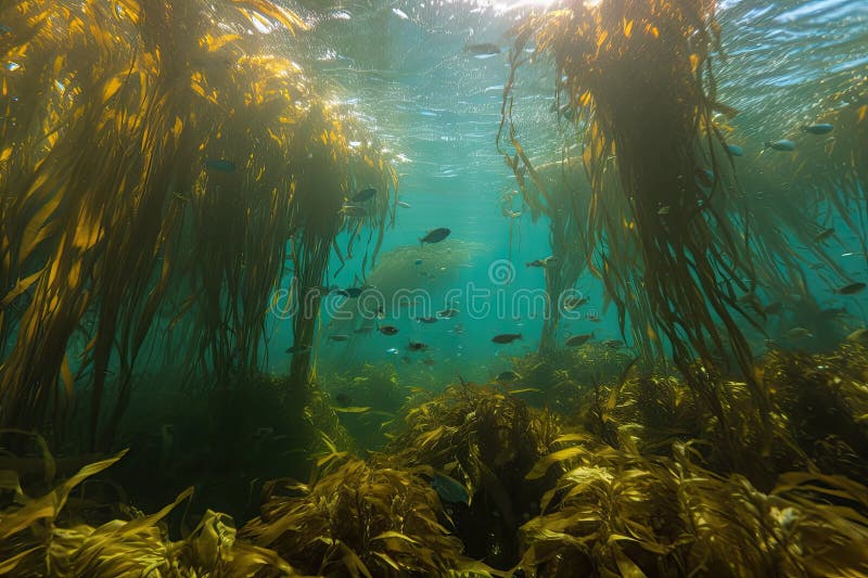 Kelp Forest with Schools of Fish Swimming among the Fronds Stock ...