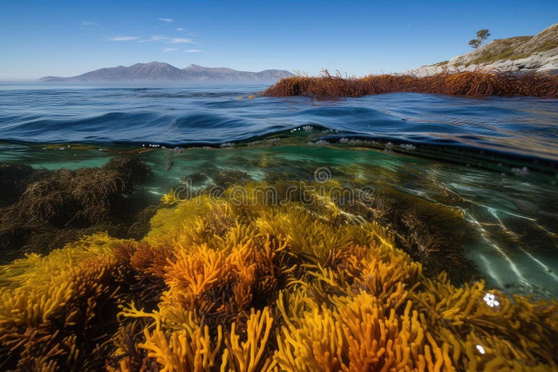 Kelp Forest with View of Distant, Colorful Reef Stock Illustration ...