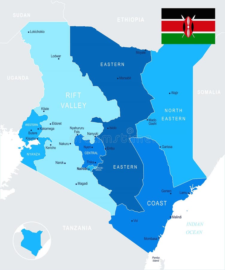 Kenia - Mapa Y Bandera - Ejemplo Detallado Del Vector Stock de ...