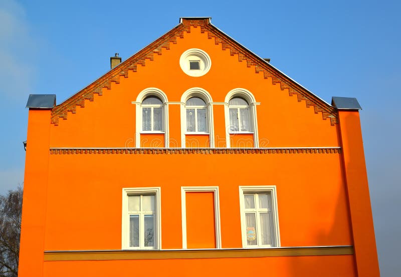 KENTShIN, POLAND. Orange Facade of a House Editorial Stock Image ...
