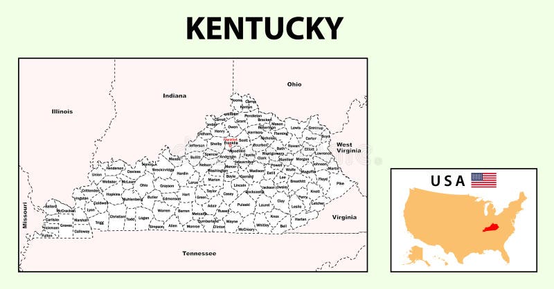 Kentucky Map. Political Map of Kentucky with Boundaries in White Color ...