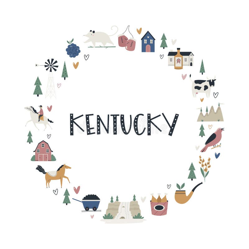Kentucky Map State with Landmarks and Symbols. Stock Vector ...