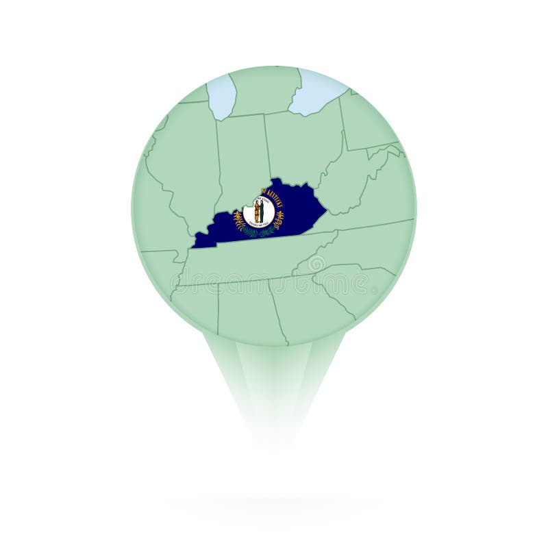 Kentucky Map, Stylish Location Icon with Kentucky Map and Flag Stock ...