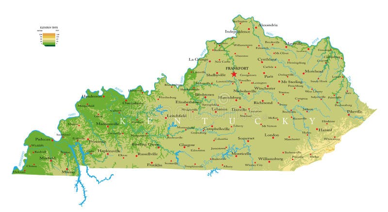 Kentucky, relief map stock illustration. Illustration of topographic ...