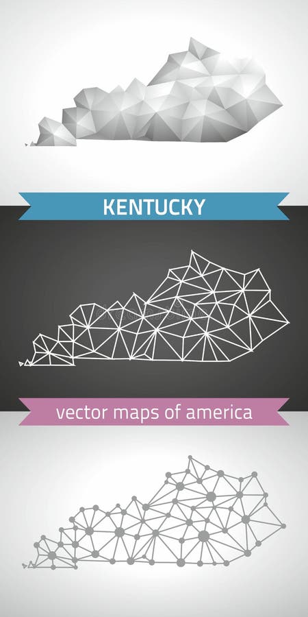 Kentucky Set of Grey and Silver Mosaic 3d Polygonal Maps. Graphic ...