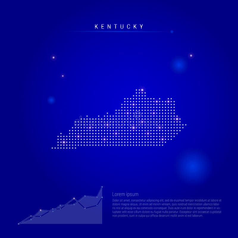 Kentucky US State Illuminated Map with Glowing Dots. Dark Blue Space ...
