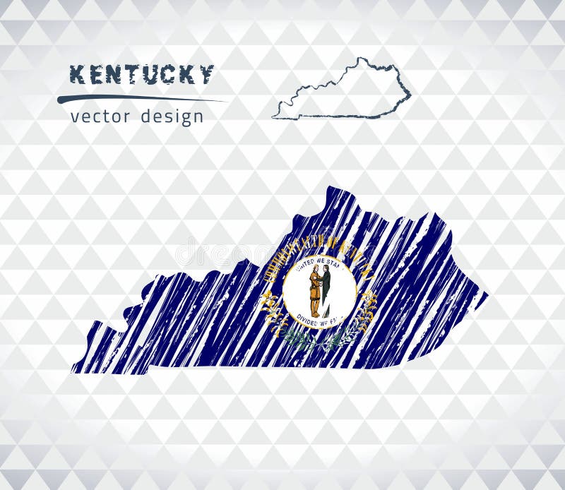 Kentucky Map with Flag Inside on the Black Background. Chalk Sketch ...