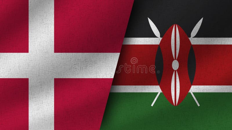 Kenya and Denmark Realistic Two Flags Together Stock Illustration ...