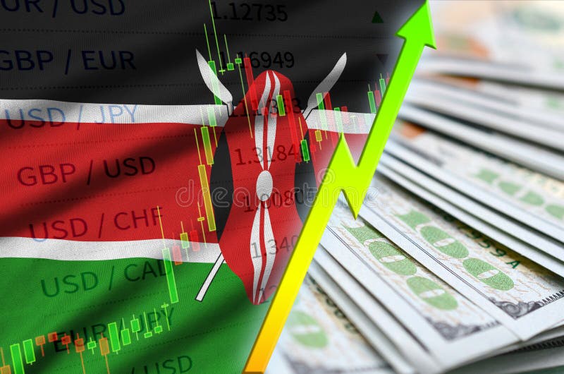 Kenya Flag and Chart Growing US Dollar Position with a Fan of Dollar ...