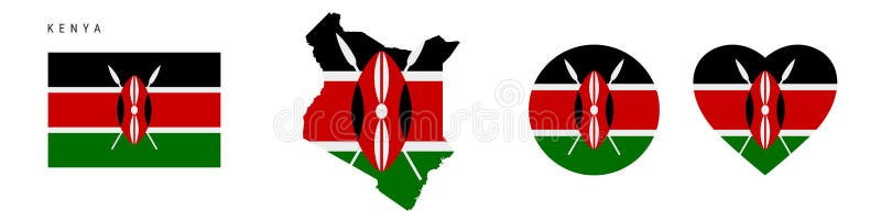 Kenya Flag in Different Shapes Icon Set. Flat Vector Illustration Stock ...