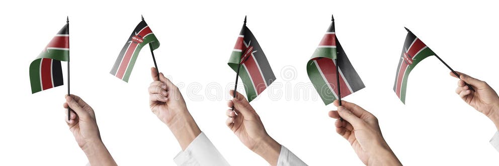 The Kenya Flag in Hand in Different Angles on a White Background Stock ...
