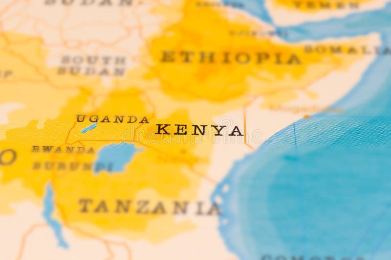Kenya in Focus on a Tilted World Map. Stock Illustration - Illustration ...