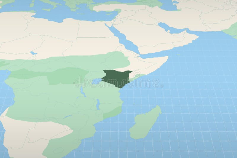 Kenya Highlighted on a Detailed Map, Geographic Location of Kenya Stock ...