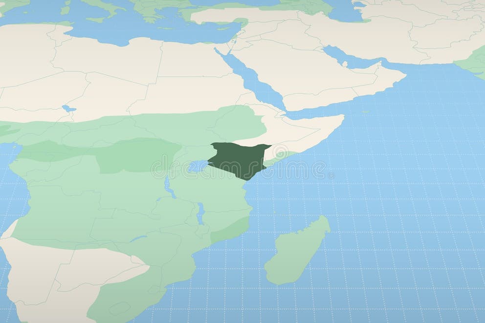 Kenya Highlighted on a Detailed Map, Geographic Location of Kenya Stock ...