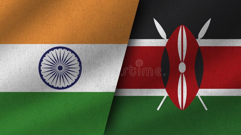 Kenya and India Realistic Two Flags Together Stock Illustration ...