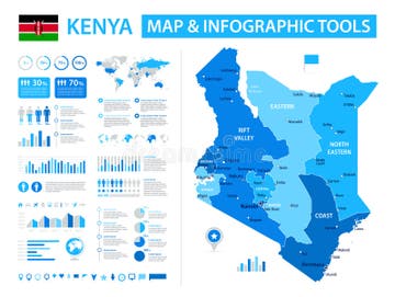 Kenya Infographic Map with Data Visualization Elements - Vector Map of ...