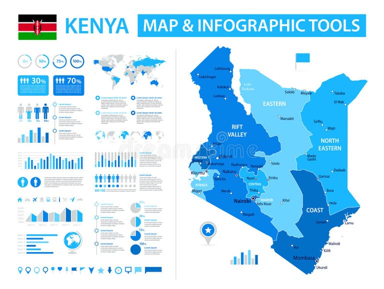 Kenya Infographic Map with Data Visualization Elements - Vector Map of ...