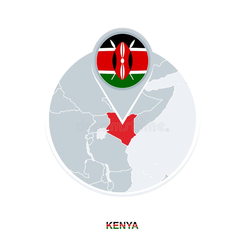 Kenya Map and Flag, Vector Map Icon with Highlighted Kenya Stock Vector ...