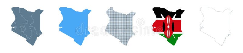 Kenya Map Set - Vector Solid, Contour, Regions, Flag, Pixels Stock ...