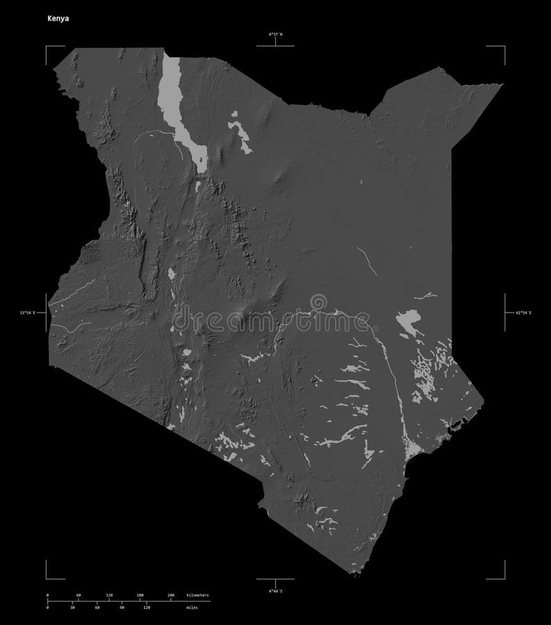 Kenya Shape on Black. High-res Satellite Stock Illustration ...