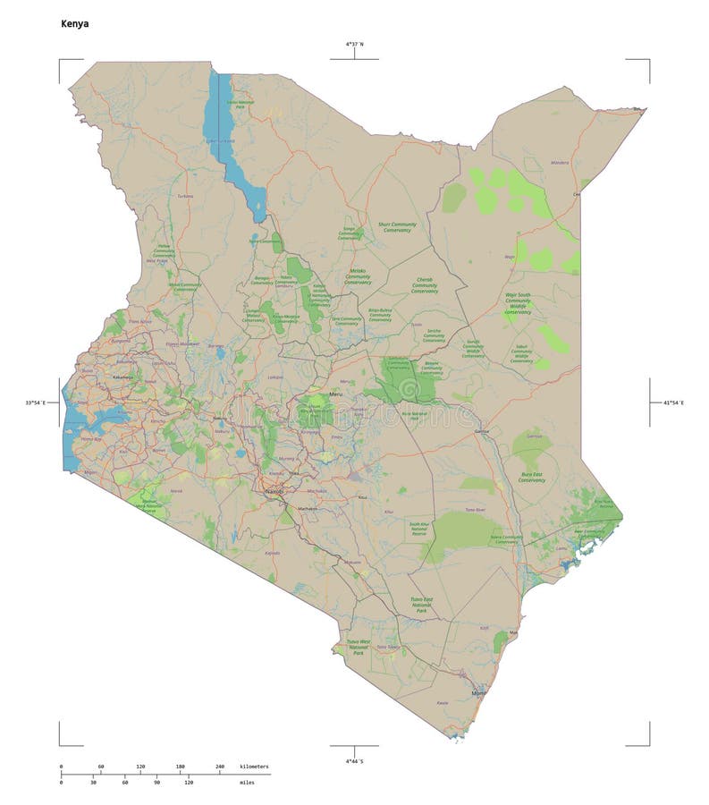 Kenya Shape on White. Topo Standard Stock Illustration - Illustration ...