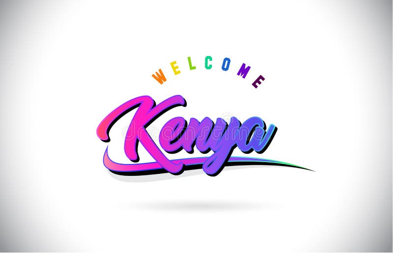 Kenya Welcome To Word Text With Handwritten Font And Golden Text Stock