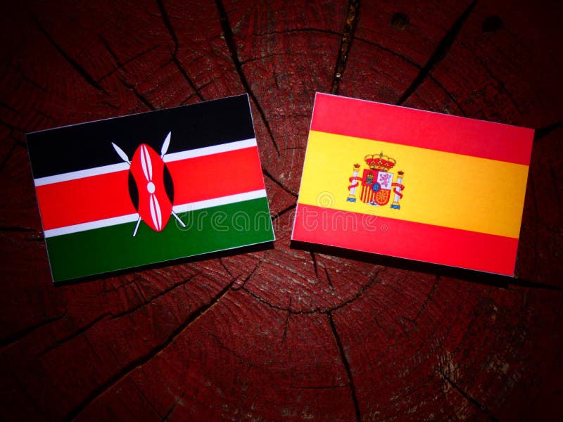 Kenyan Flag with Brazilian Flag on a Tree Stump Isolated Stock Image ...