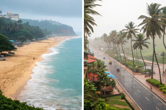 Kerala Beach with Monsoon Vibes Stock Illustration - Illustration of ...