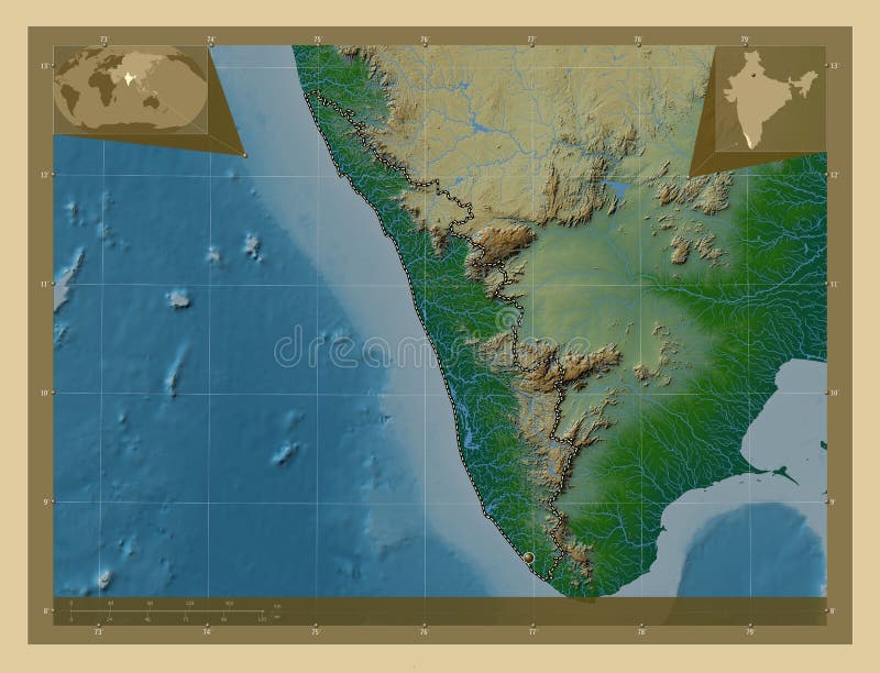 Kerala, India. Physical. Capital Stock Image - Image of continent ...