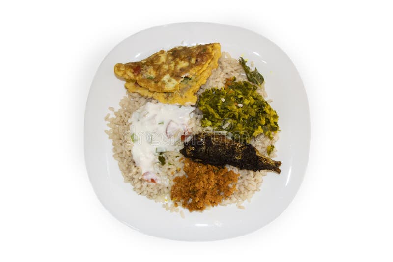 Kerala Style Lunch in White Background. Matta Rice, Chutney and Sardine ...