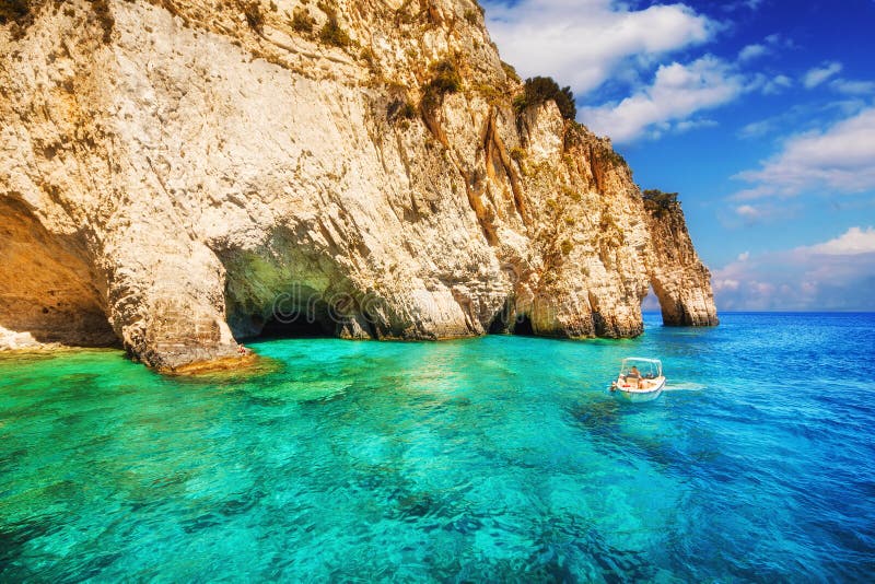 Keri Caves on Zakynthos Island Stock Image - Image of nature, boat ...