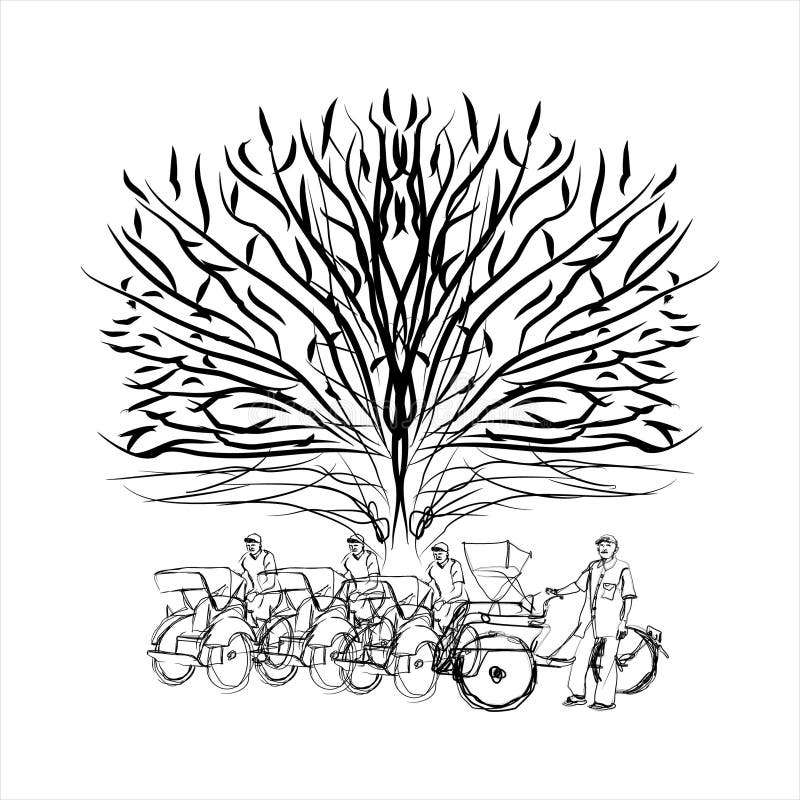 Illustration of a Rickshaw Puller Stock Illustration - Illustration of ...