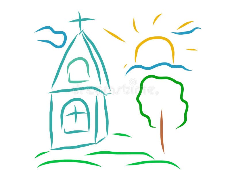 Kerk artistieke tekening stock illustratie. Illustration of godsdienst ...
