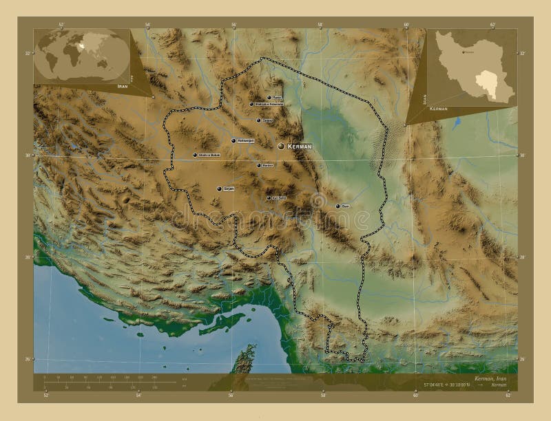 Kerman, Iran. Physical. Labelled Points of Cities Stock Illustration ...