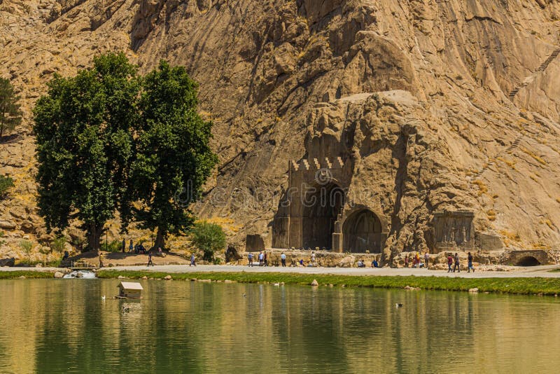 KERMANSHAH, IRAN - JULY 11, 2019: Pond at Taq-e Bostan in Kermanshah ...