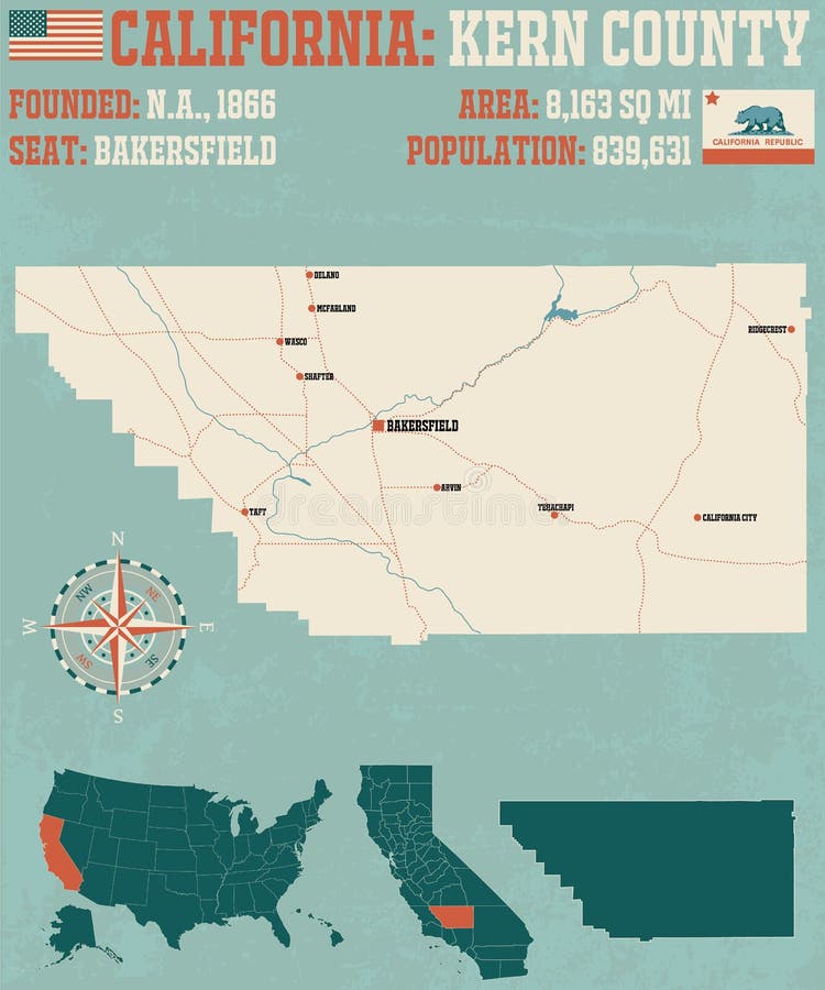 Kern County, Vector Del Mapa De California Ilustración del Vector ...