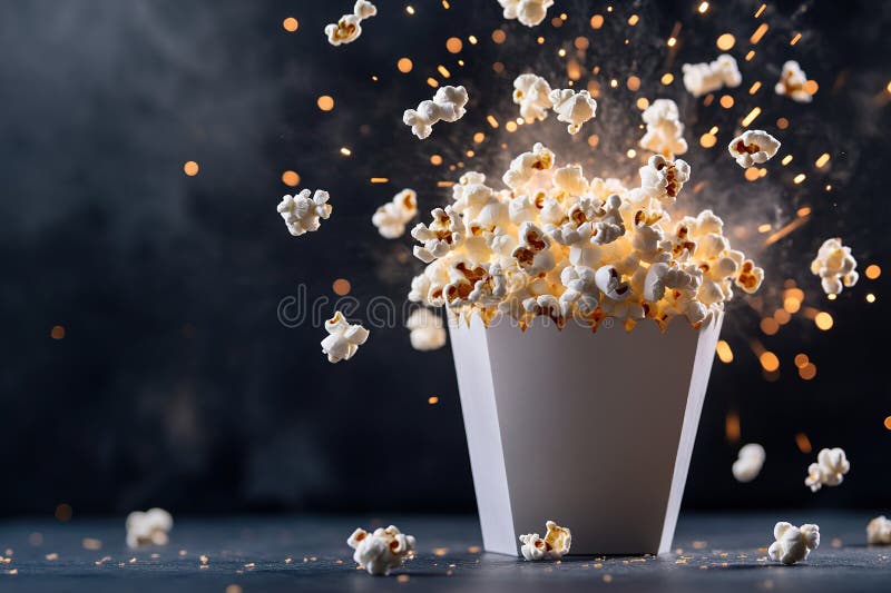 Kernels of Popcorn Burst from a Classic White Container, Creating an ...