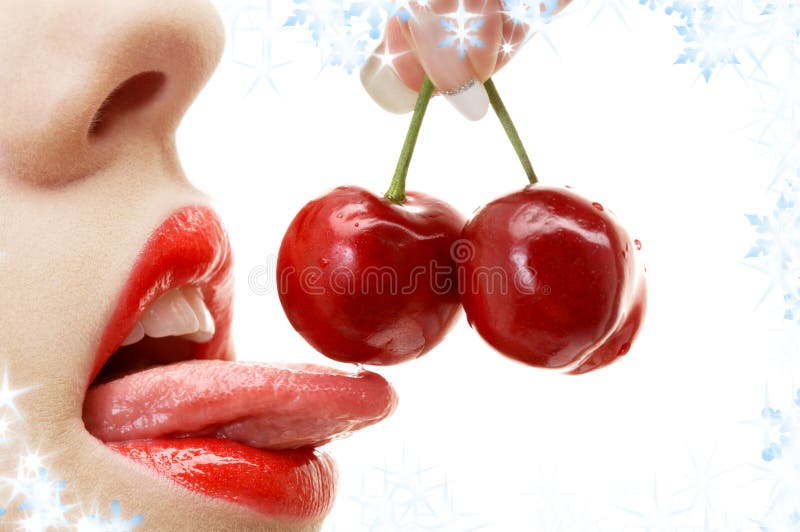 Lippen Tong En Tanden Van Een Jong Meisje Met Een Rode Lippenstift