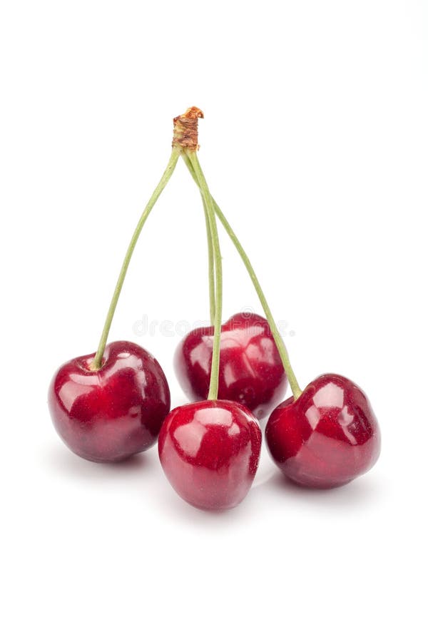 Veel Rijpe, Rode, Verse Kersen Op Een Witte Houten Achtergrond ...