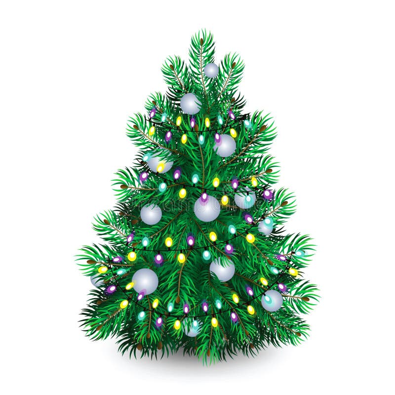 Kerstboom Met Witte Ballen En Slinger Vector Illustratie - Illustration ...