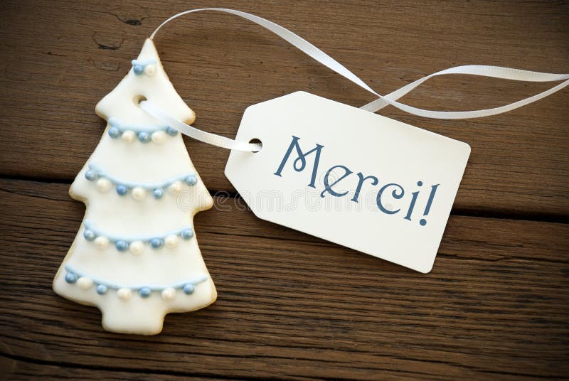 Kerstboomkoekje Met Merci-label Stock Afbeelding - Image of gelukkig ...