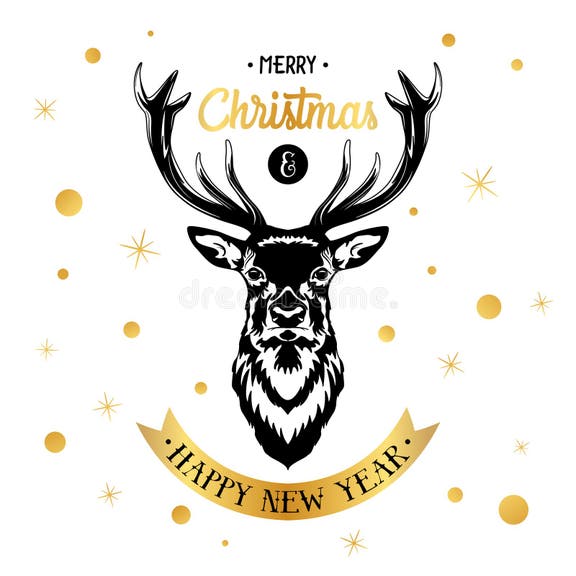 Kerstkaart met herten vector illustratie. Illustration of santa - 64125151