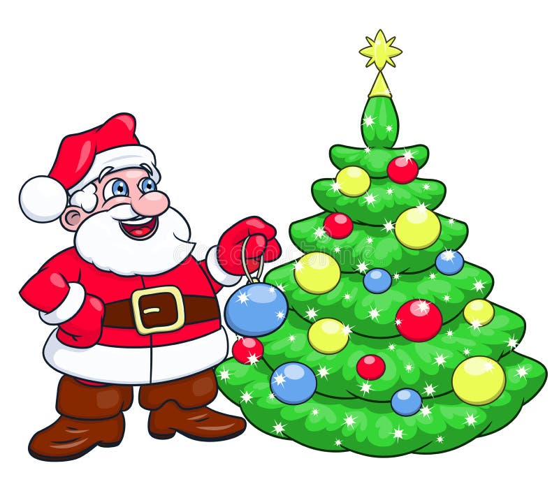 Kerstman Die Kerstboom 2 Verfraaien Vector Illustratie - Illustration ...