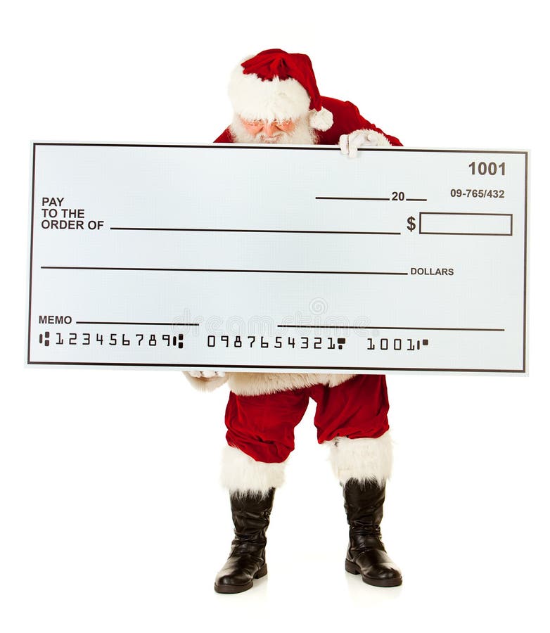 Kerstman: Santa Claus Holding Oversized Check Stock Foto - Image of ...
