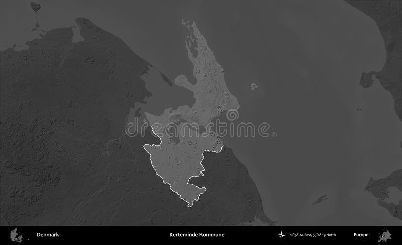 Kerteminde Kommune Highlighted, Denmark. Grayscale Stock Illustration ...