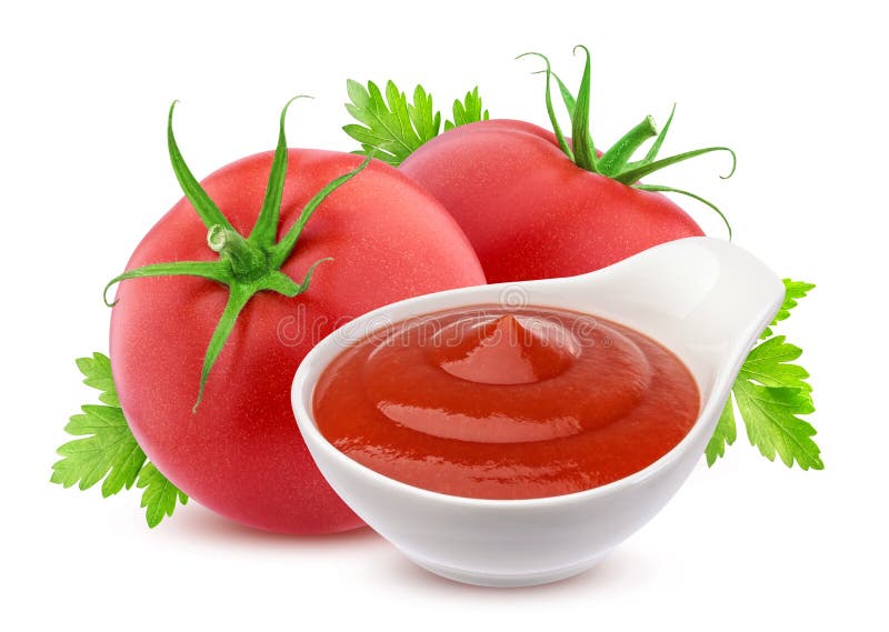 Ketchup in Bowl Isolated on White Background, Top View Stock Photo ...